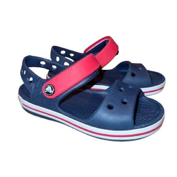 CROCS | Shoes | Crocs Unisex Kids Slide Sandals Navy Red Size C Velcro ...